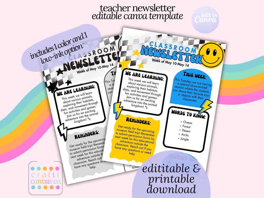 Monthly Classroom Newsletter Editable Template, Teacher Classroom Flyer ...