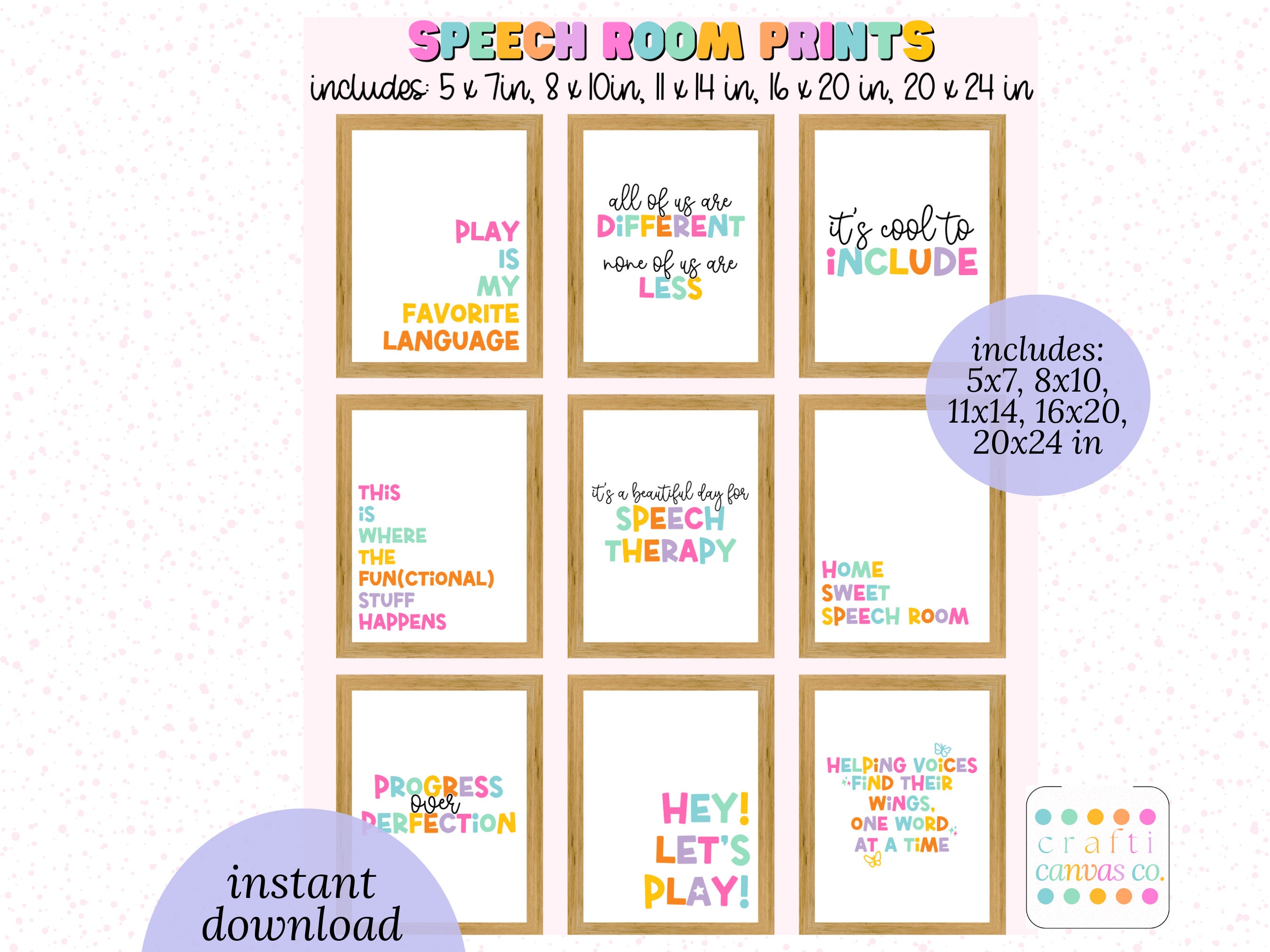 Speech Therapy Room Prints, Set of 9 Pediatric Therapy Posters ...
