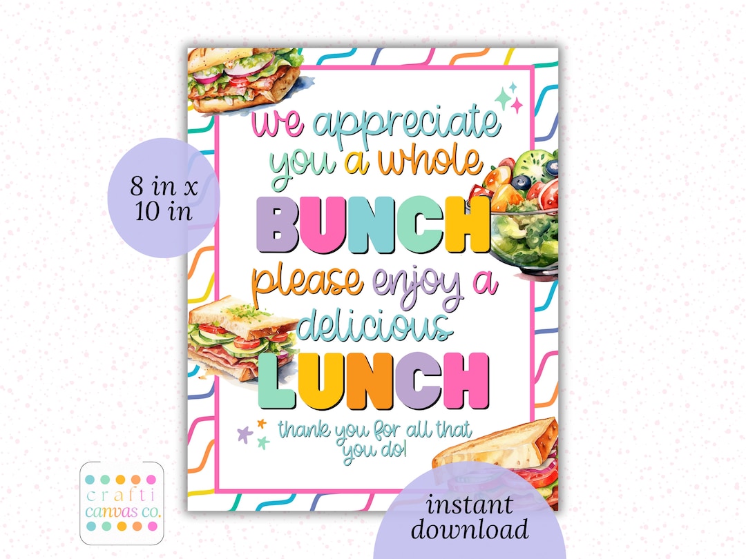 Lunch Appreciation 8x10 Printable Sign, Teacher Employee Appreciation ...