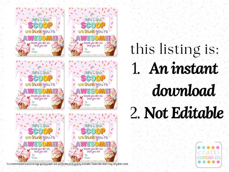 Teacher Appreciation Gift Tag, Ice Cream Favor, End of Year Thank You ...