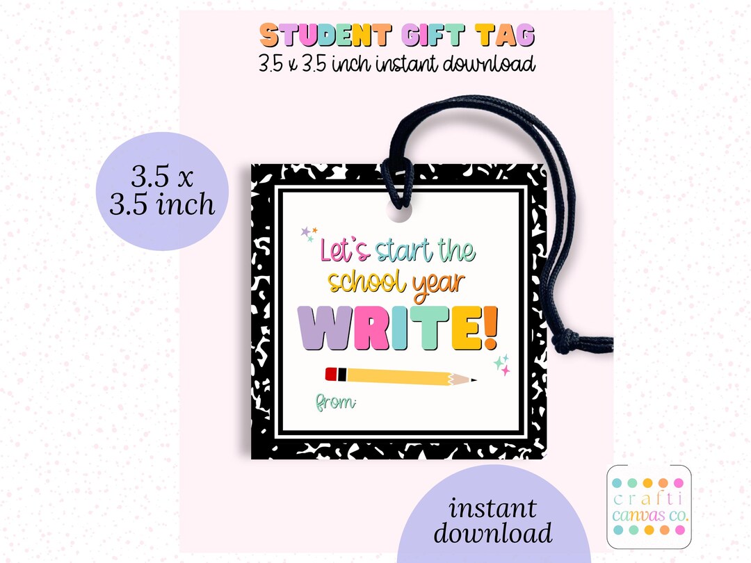 Pencil Student Welcome Gift Tag, Composition Back to School, Teacher ...