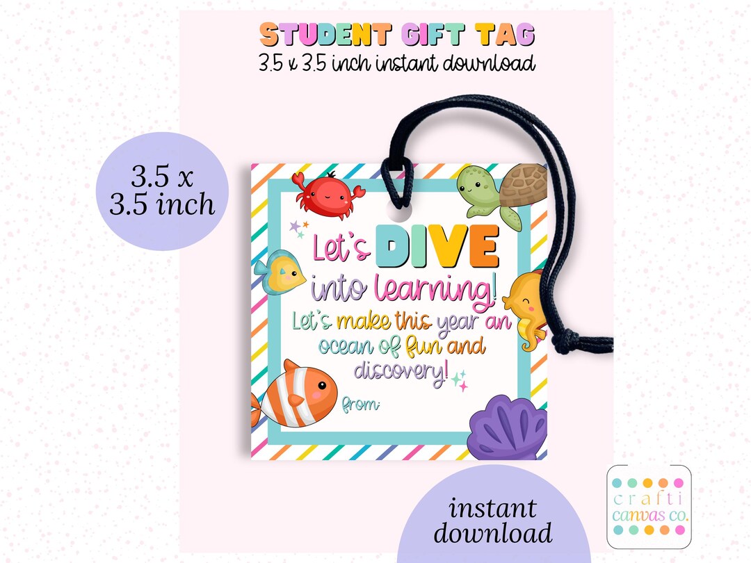 Ocean Student Welcome Gift Tag, Sea Creatures Back to School, Dive Into ...