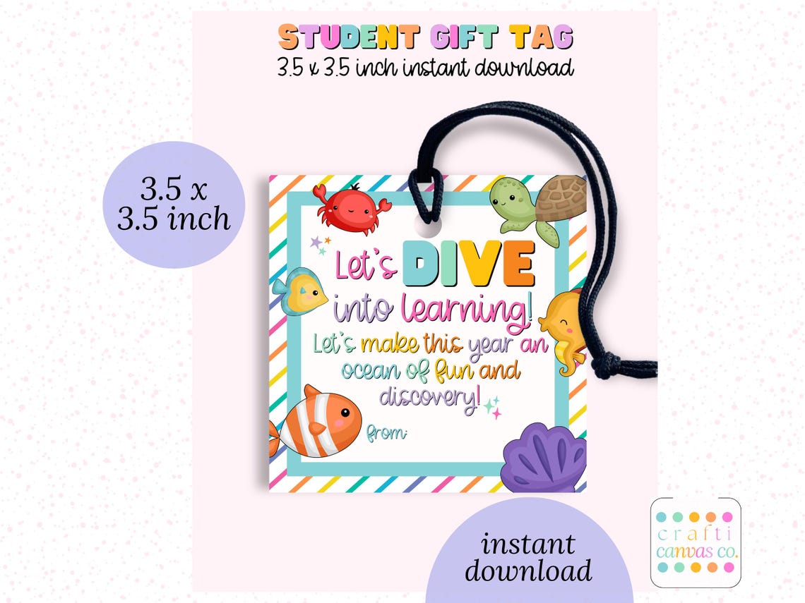 Ocean Student Welcome Gift Tag, Sea Creatures Back to School, Dive Into ...