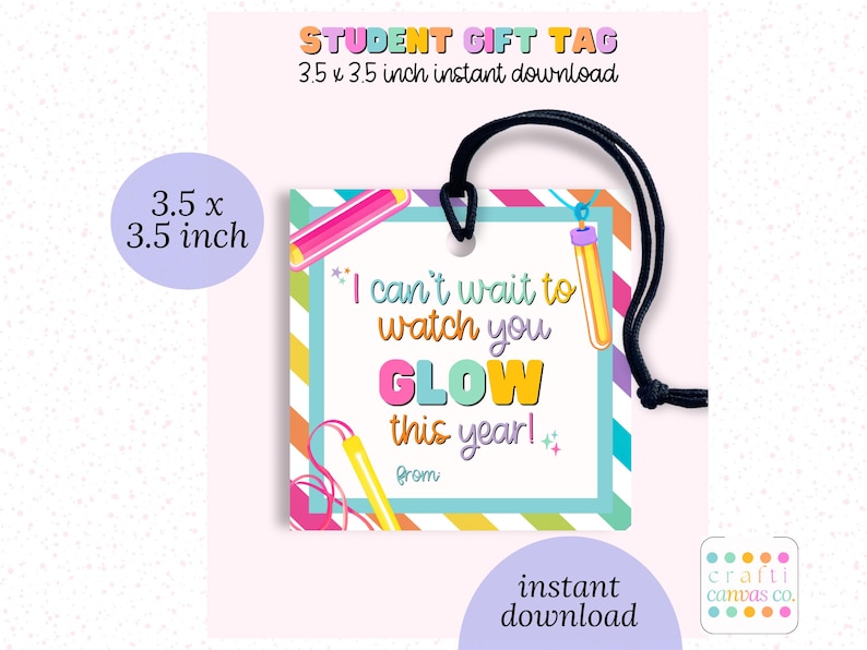 Glow Stick Student Welcome Gift Tag, Back to School, Open House Favor ...