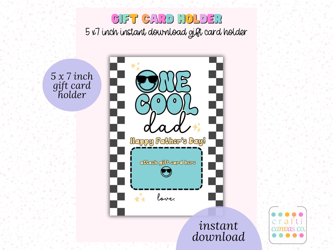 One Cool Dad 5x7 Gift Card Holder Printable, Groovy Father's Day Smiley ...