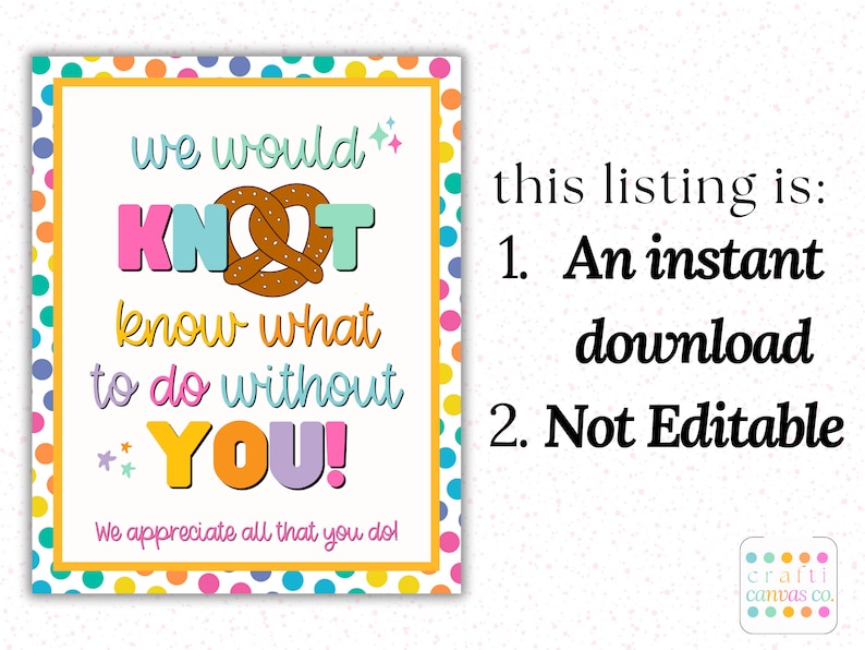 Teacher Appreciation Printable Pretzel Sign - Thank You Gift for PTO ...