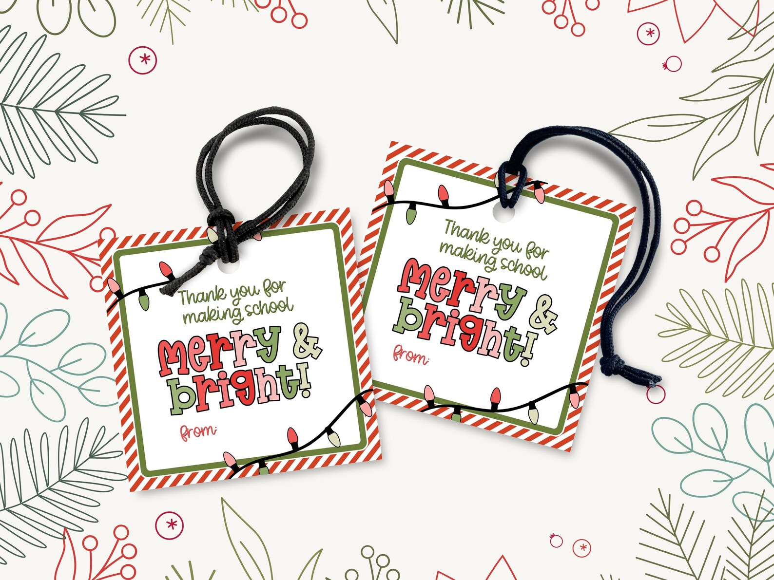 Merry & Bright Holiday Gift Tags Instant Download Christmas Note for ...