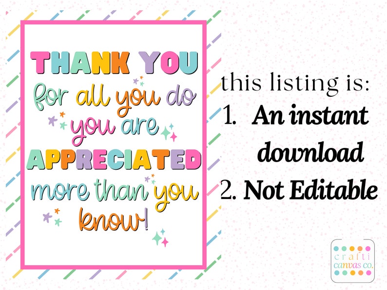 Colorful Teacher Appreciation 8x10 Printable Sign, PTO PTA Instant ...