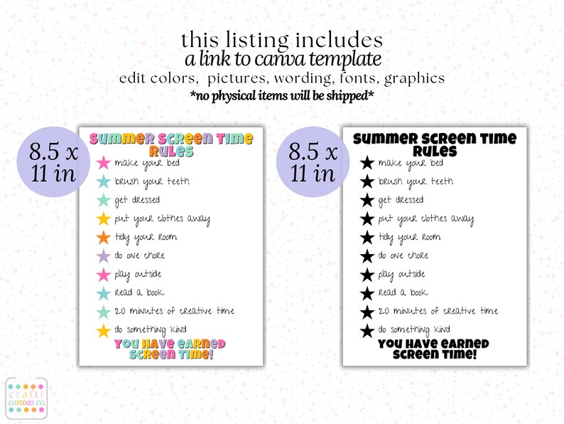 Kid Screen Time Rules, Summer Electronic Checklist Instant Download ...