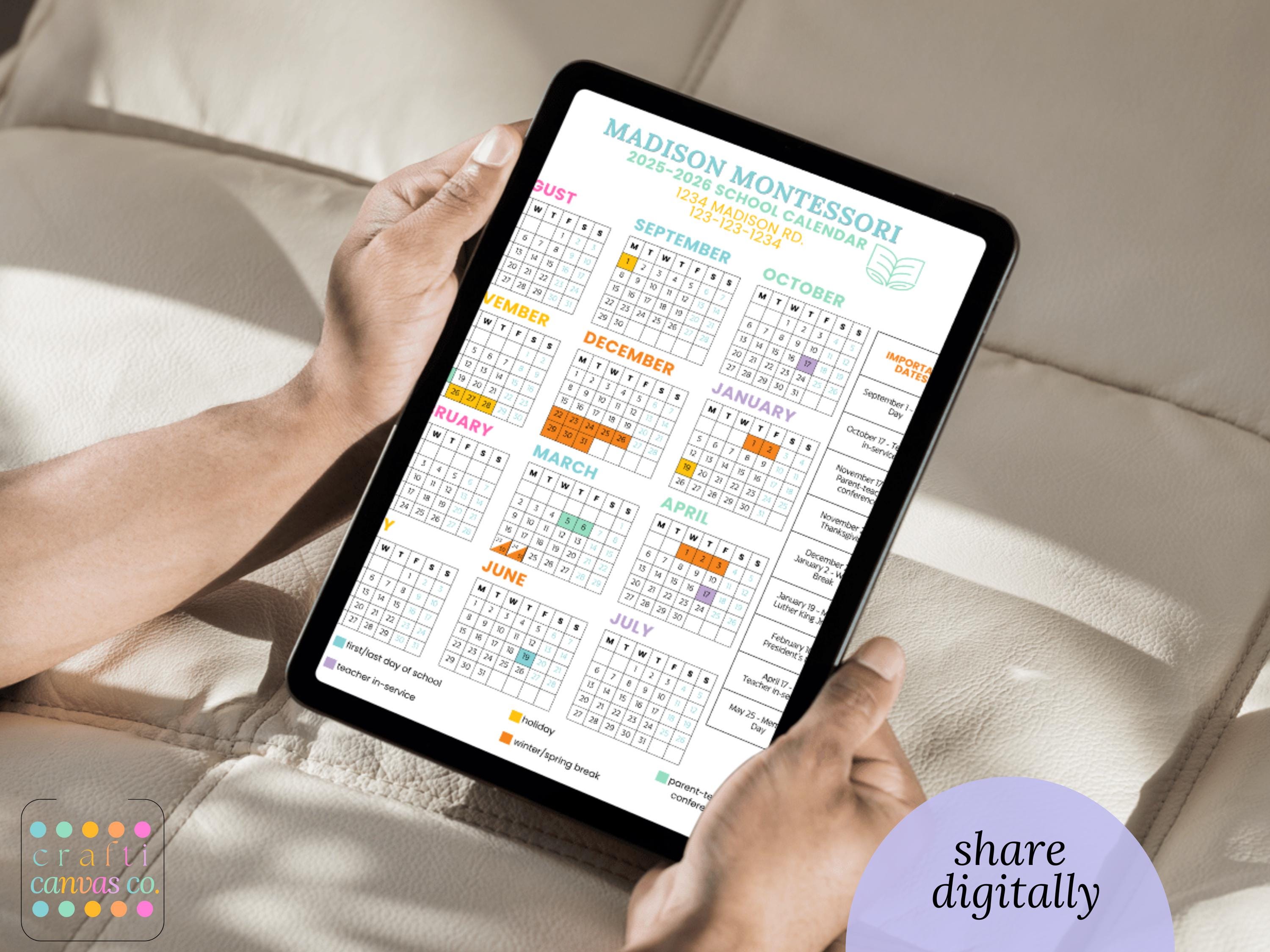 2025-2026 Editable School Calendar Template | Year at a Glance Schedule ...