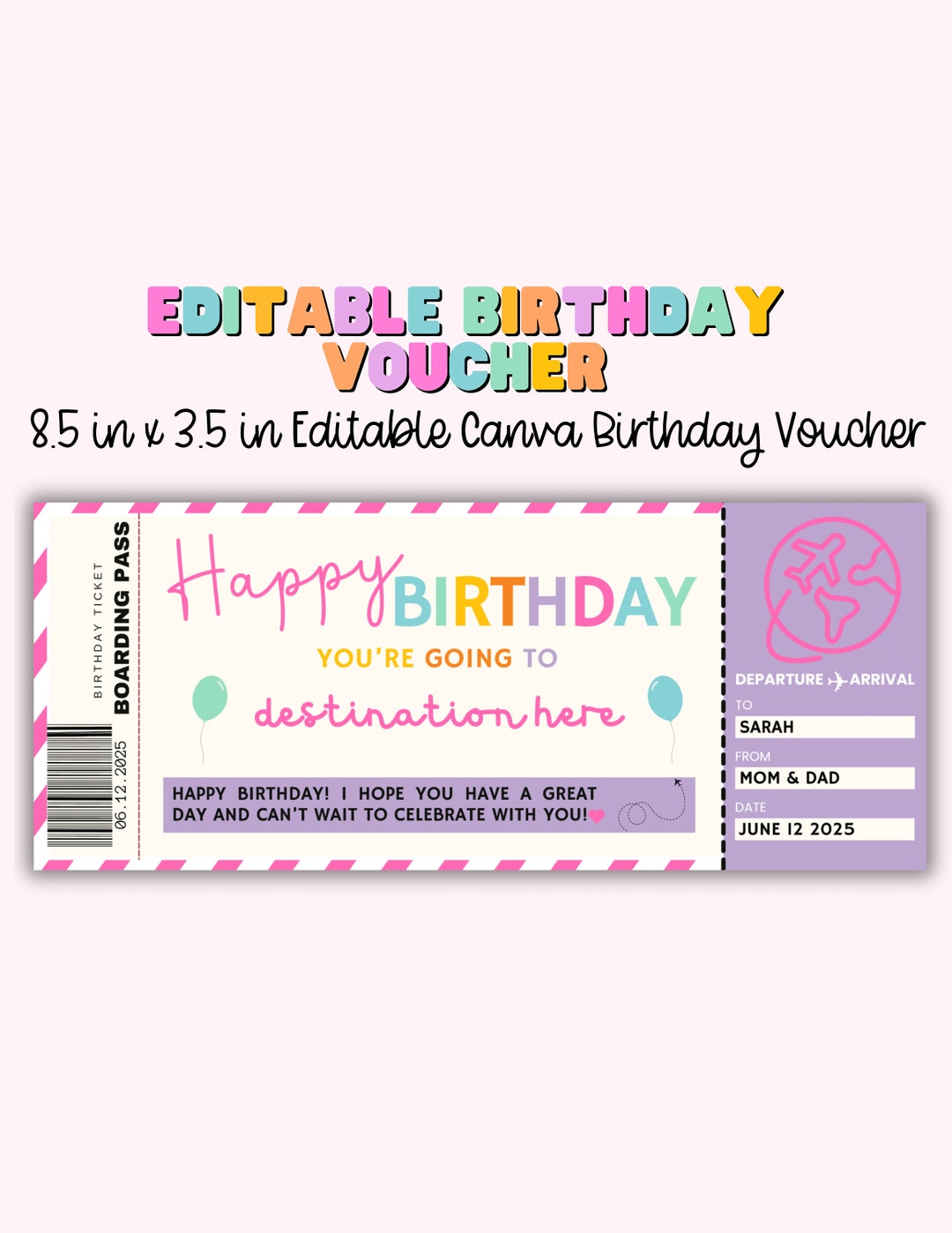 Birthday Card Voucher Template | Editable Card for Children, Teens, or ...