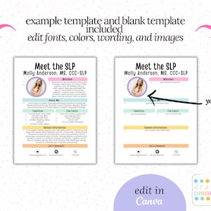 Meet the SLP Template, Editable Speech Pathologist Introduction, Back ...