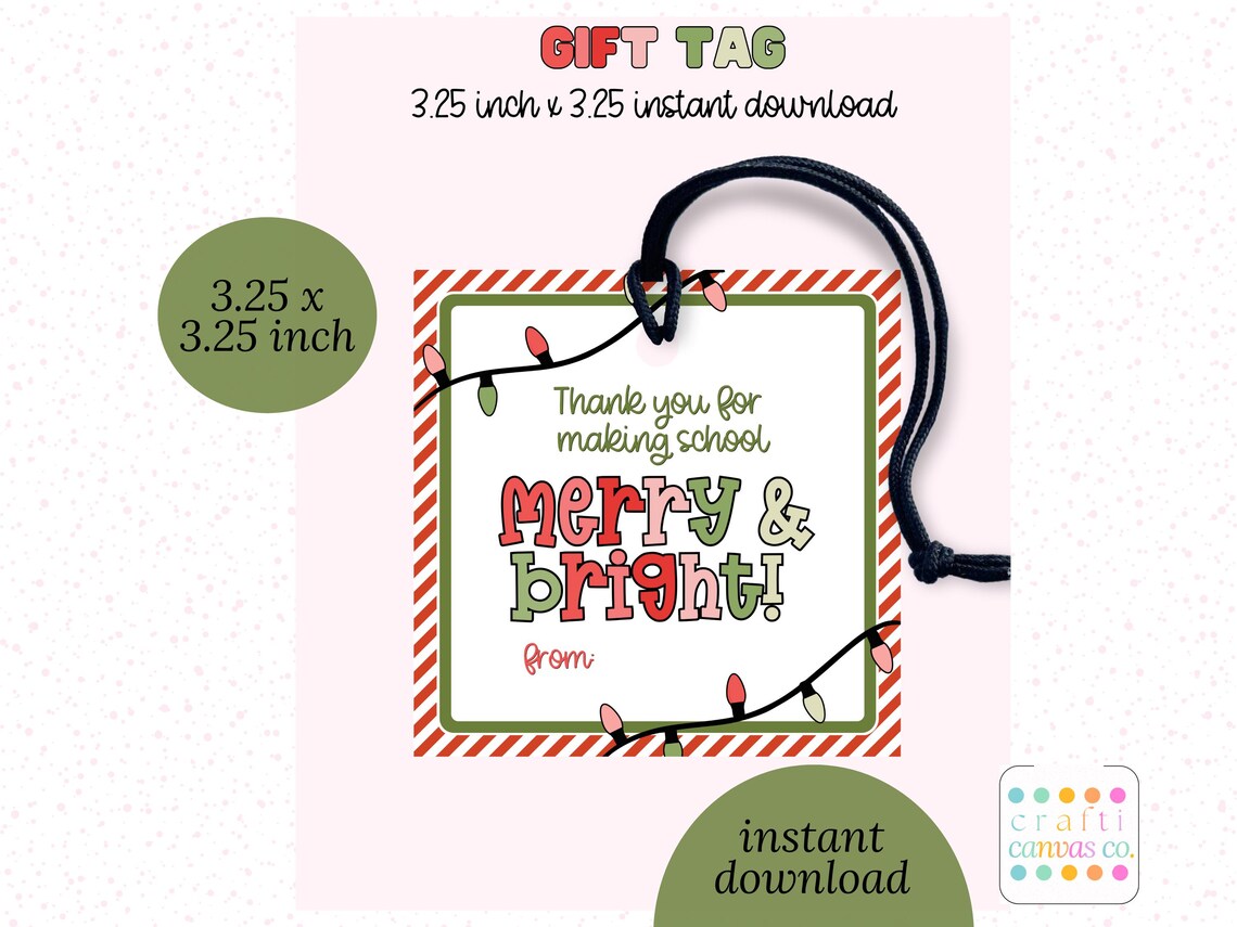 Merry & Bright Holiday Gift Tags Instant Download Christmas Note for ...
