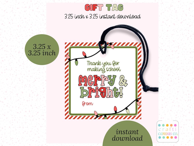 Merry & Bright Holiday Gift Tags Instant Download Christmas Note for ...