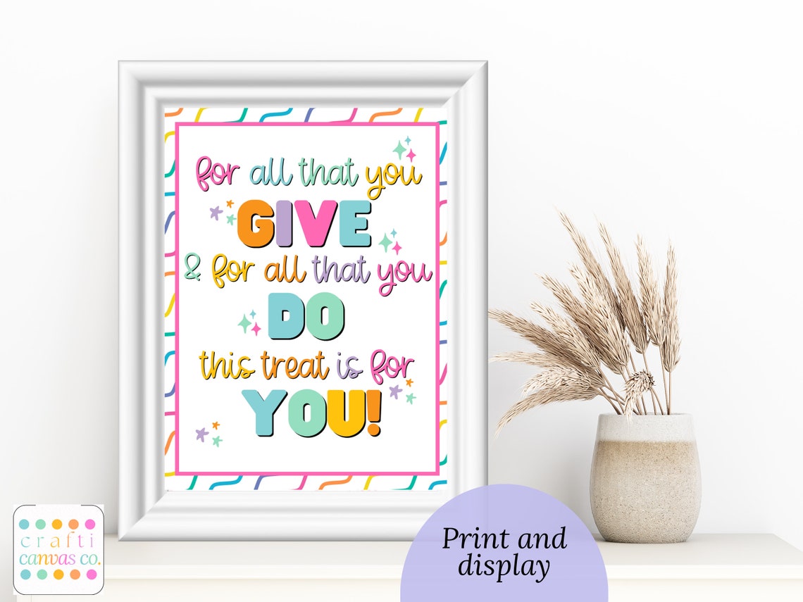 Teacher Appreciation 8x10 Printable Sign, Employee Treat Thank You Sign ...