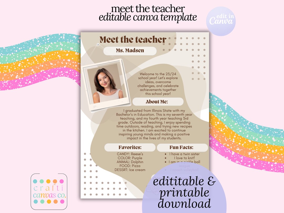 Meet the Teacher Classroom Printable Template, Teacher Introduction ...