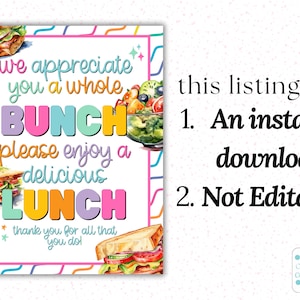 Lunch Appreciation 8x10 Printable Sign, Teacher Employee Appreciation ...