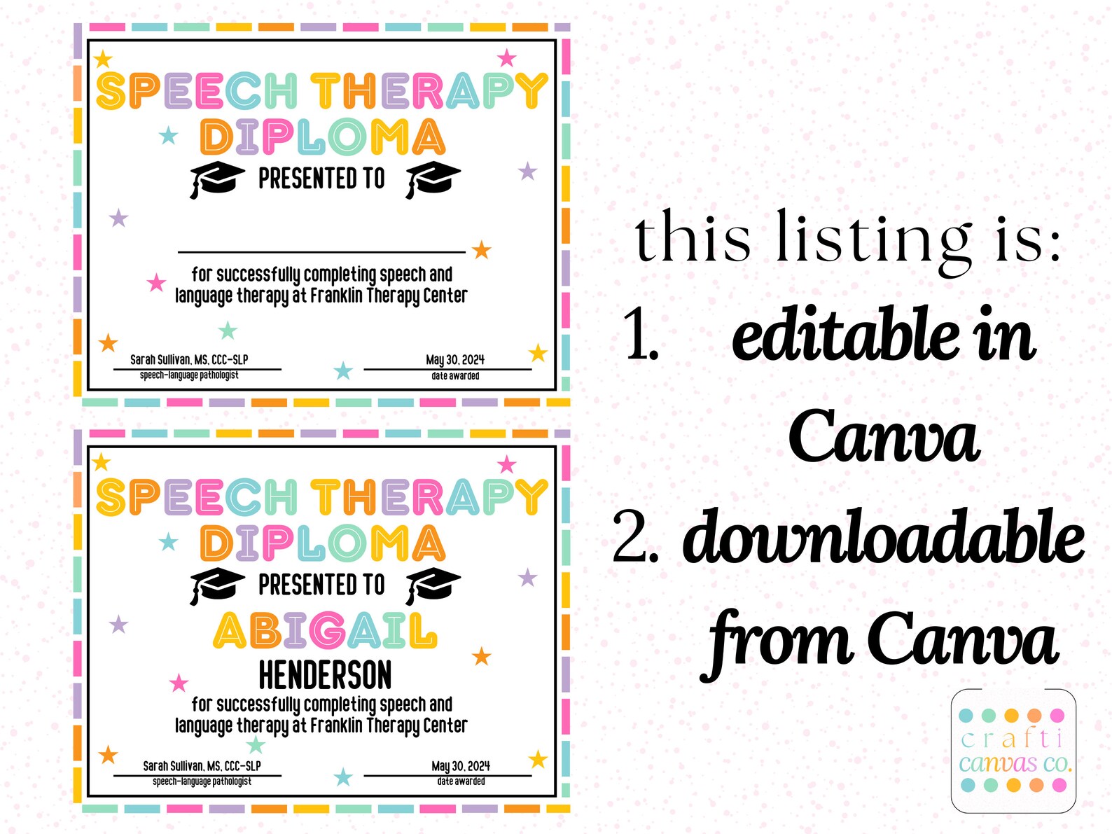 Speech Therapy Student DIY Diploma Editable Canva Template ...