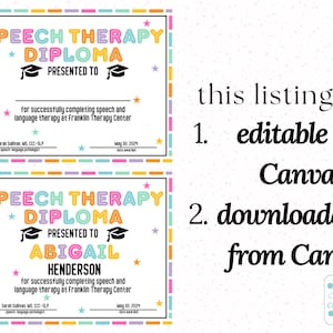 Speech Therapy Student DIY Diploma Editable Canva Template ...