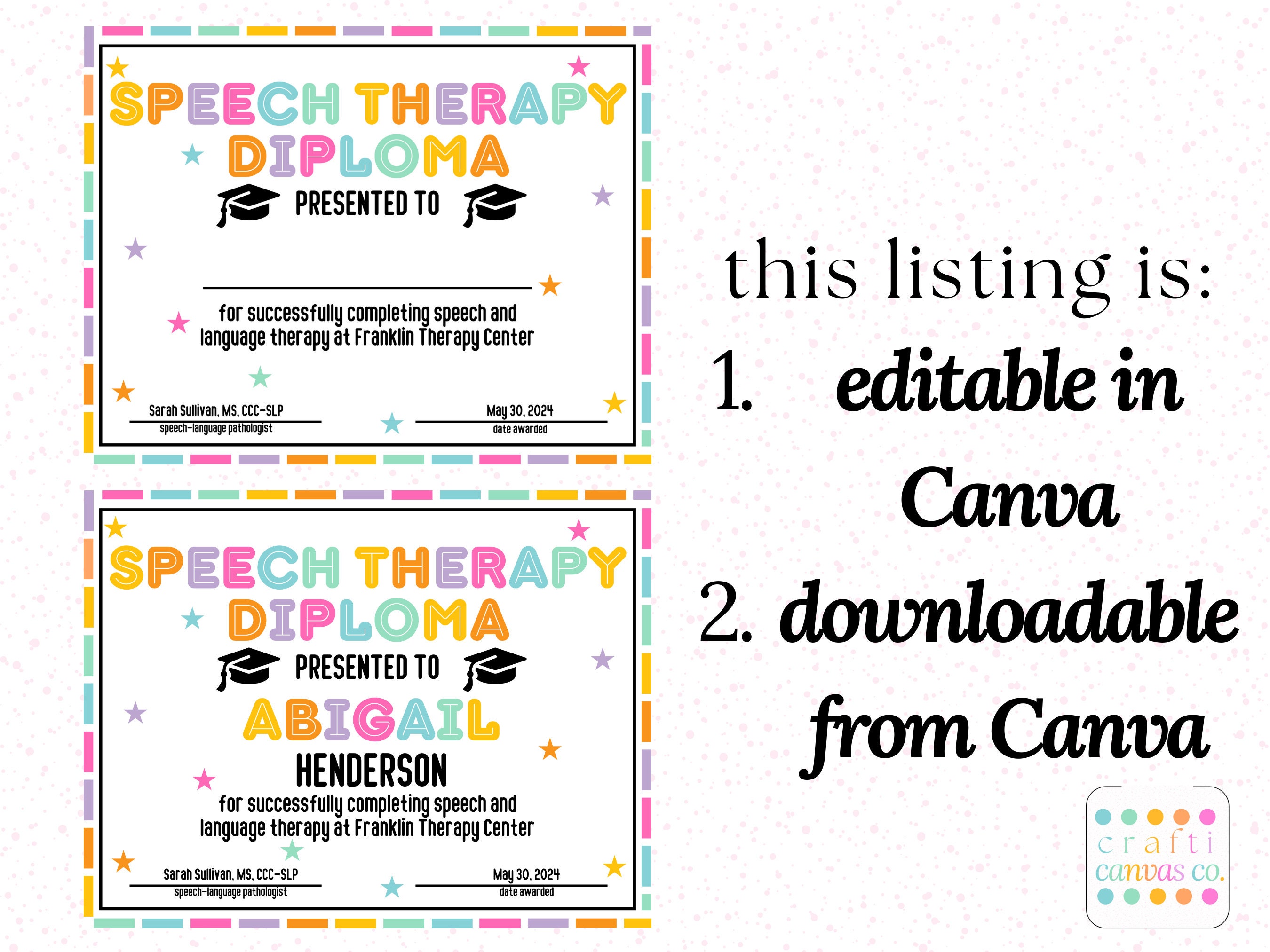 Speech Therapy Student DIY Diploma Editable Canva Template ...