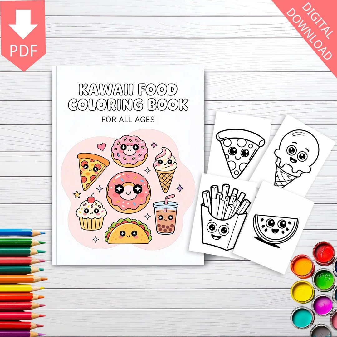 Kawaii Food Coloring Book Printable | Cute Snacks & Treats Coloring ...
