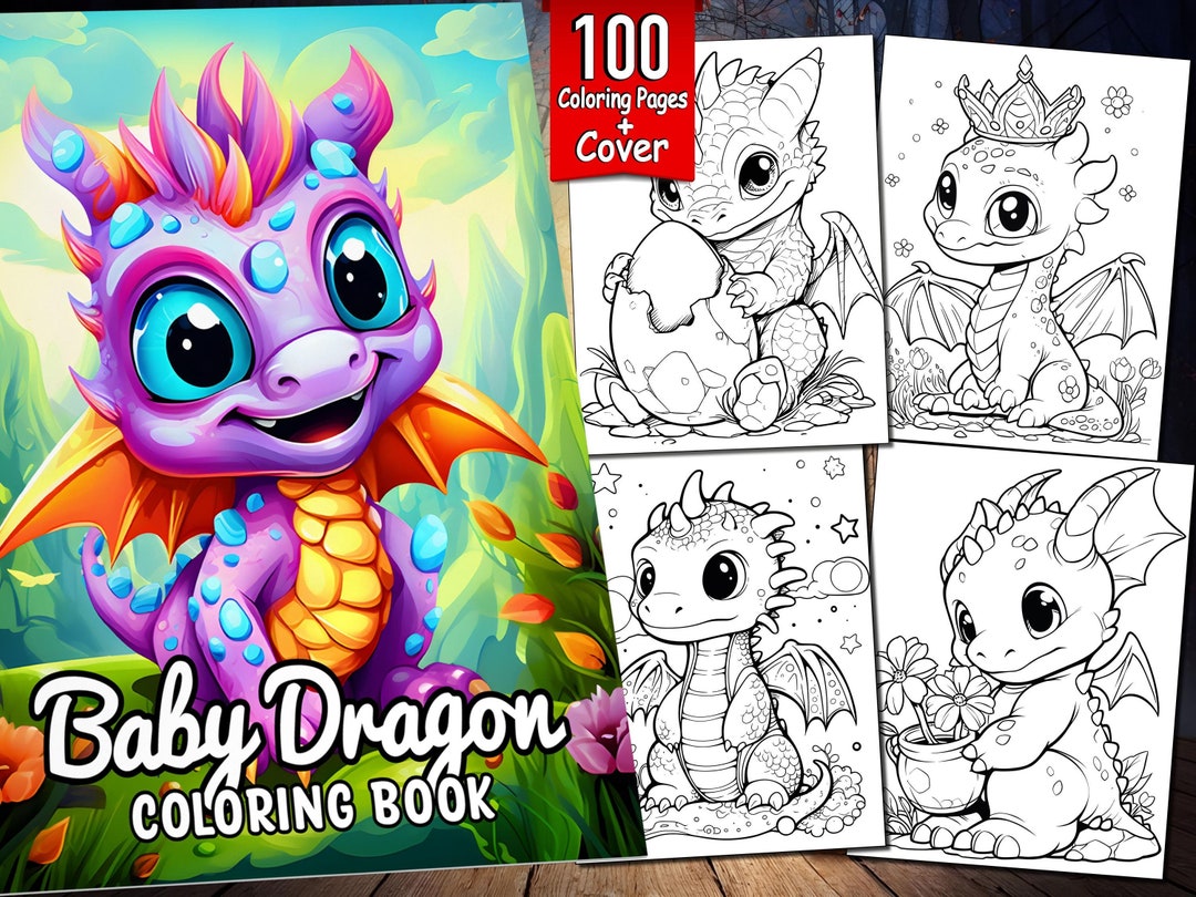 Adorable 100 Page Baby Dragon Coloring Book - Instant Download ...