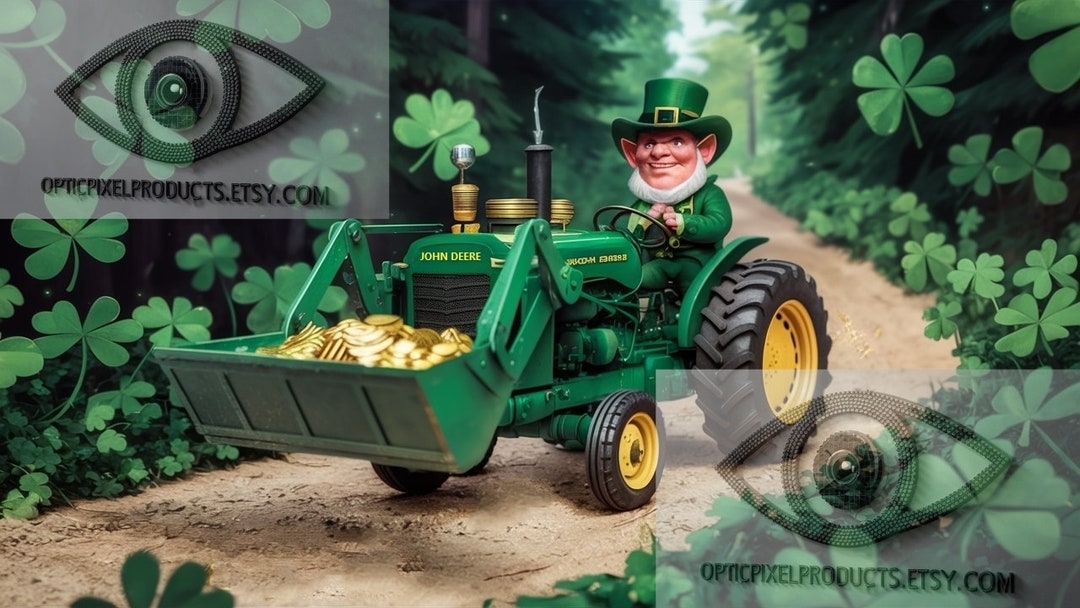 Leprechaun Driving a Vintage John Deere Tractor. Print for Card, Poster ...