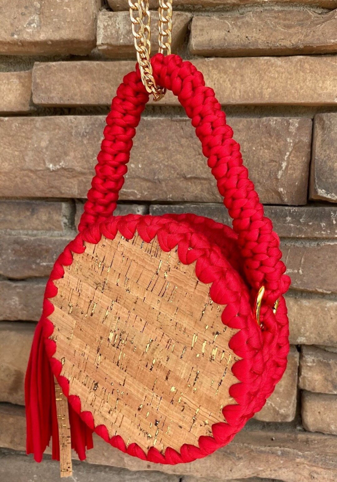 Mini Gold Spec Red Crochet Bag "cutie Circle" / Crochet Round Bag ...