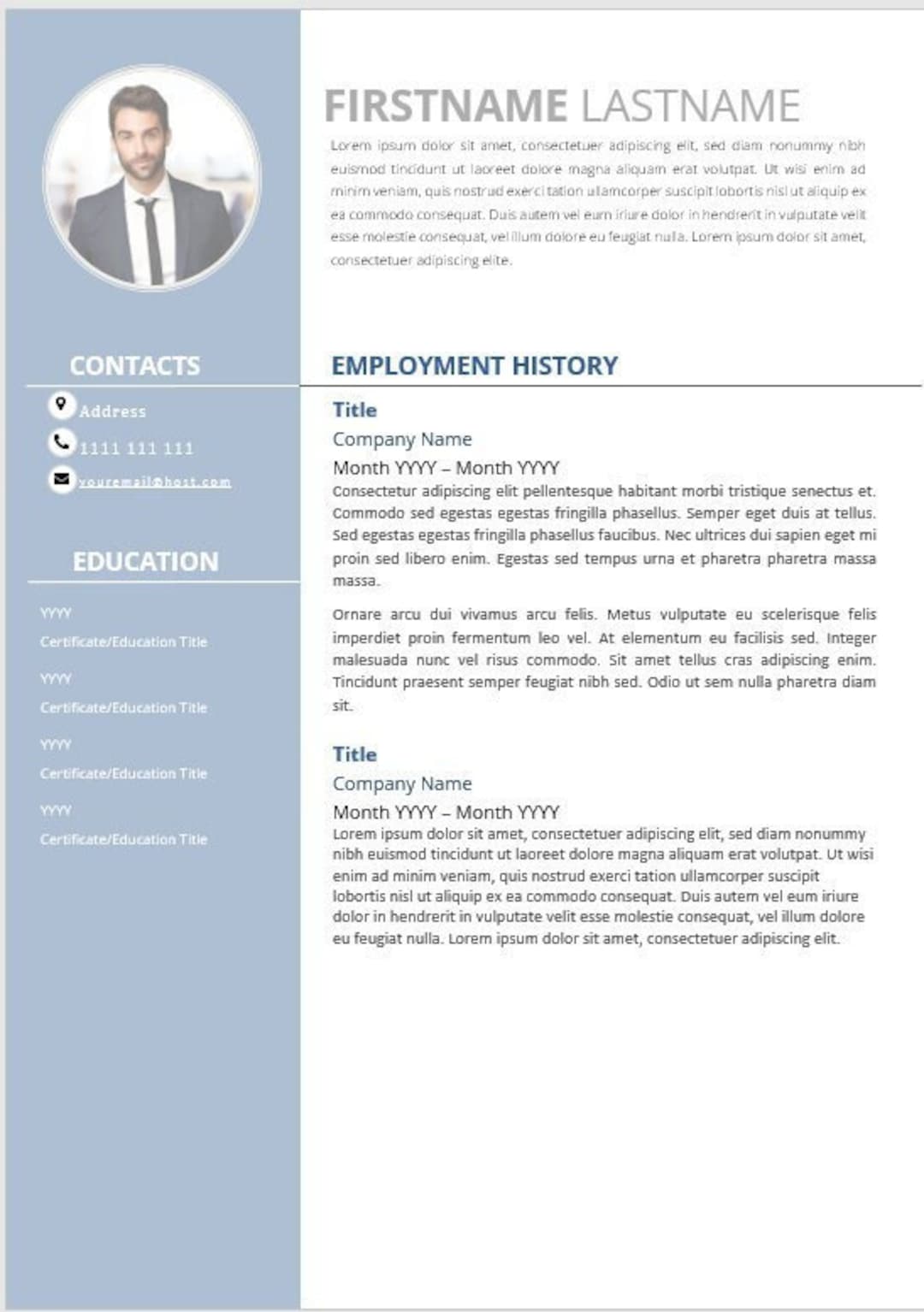 Resume Template 2 Column Format - Etsy