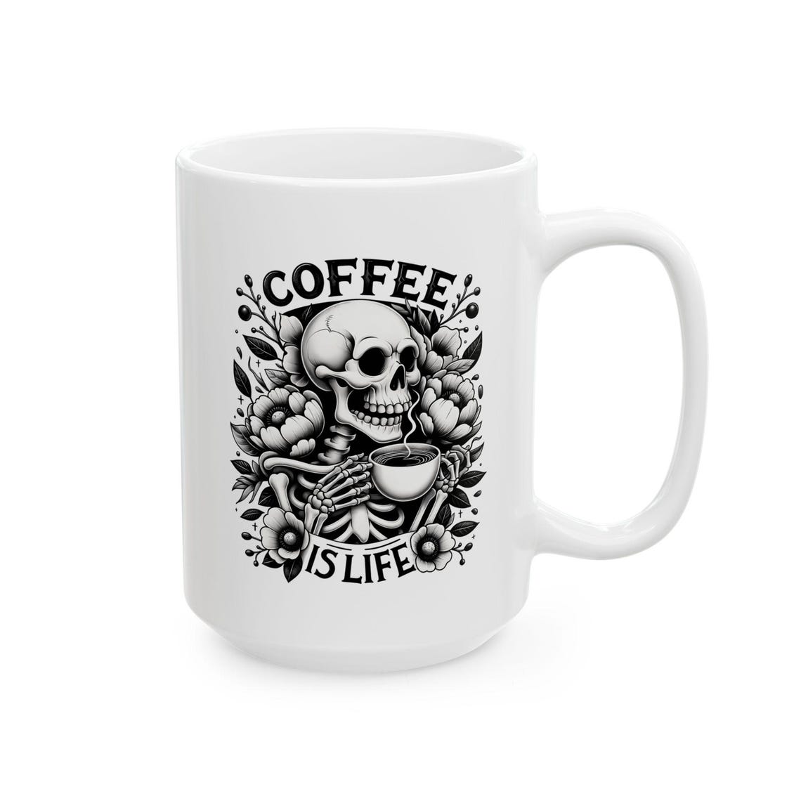 Coffee is Life - Skeleton Coffee Quote on Ceramic Mug Gifts, 11oz or ...