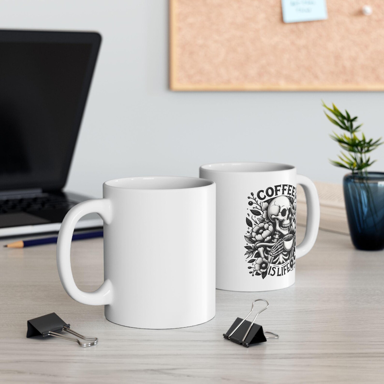 Coffee is Life - Skeleton Coffee Quote on Ceramic Mug Gifts, 11oz or ...