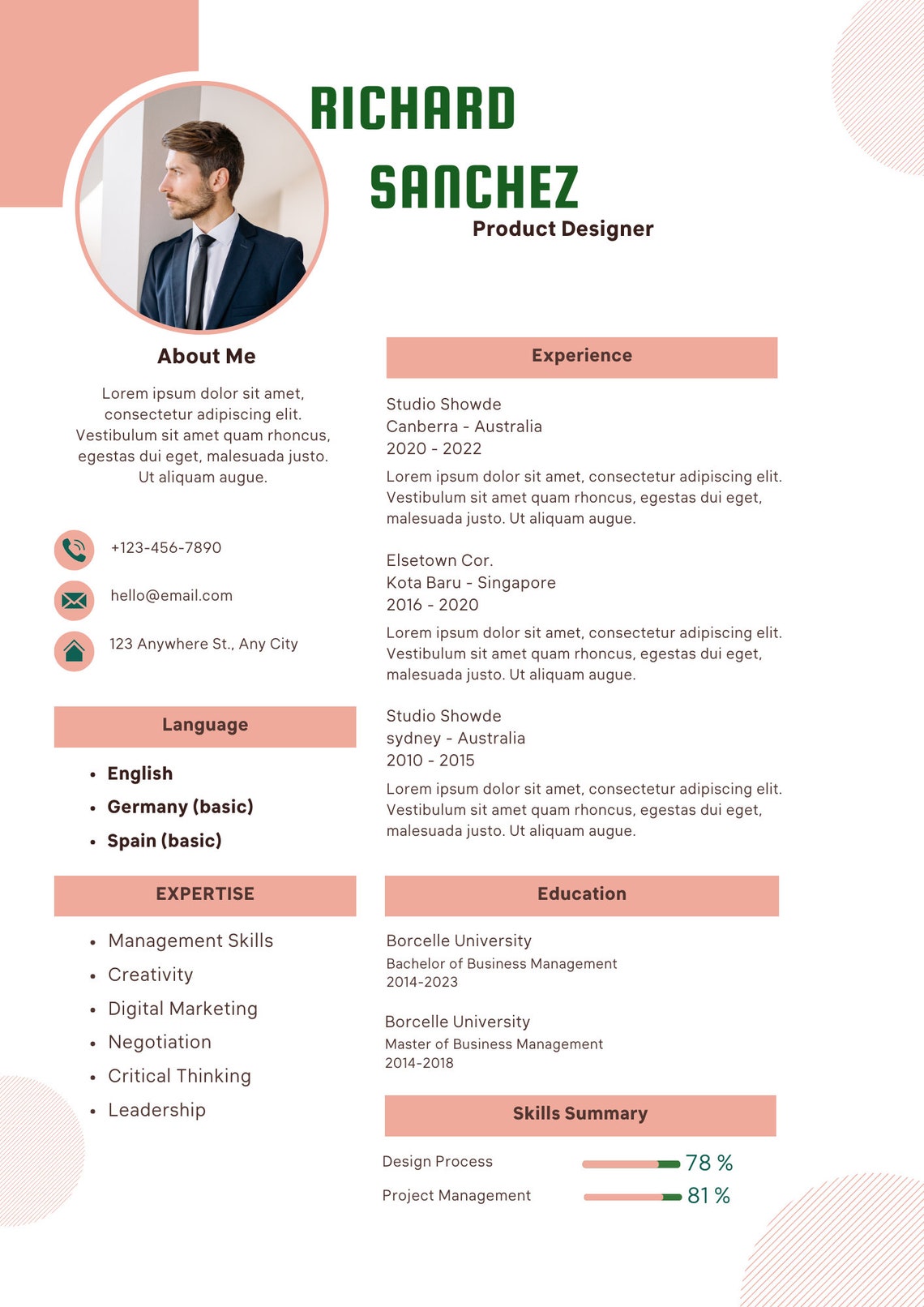 Professional CV Template - Editable Resume With Minimalist Design, Cv ...
