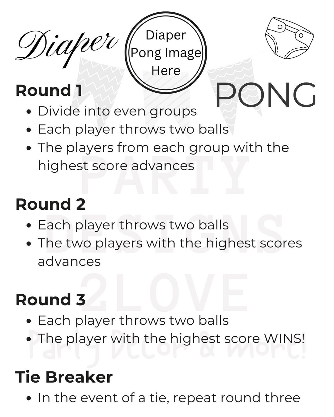 Personalized Diaper Pong Rule Sheet & Score Sheet, Diaper Pong Baby ...