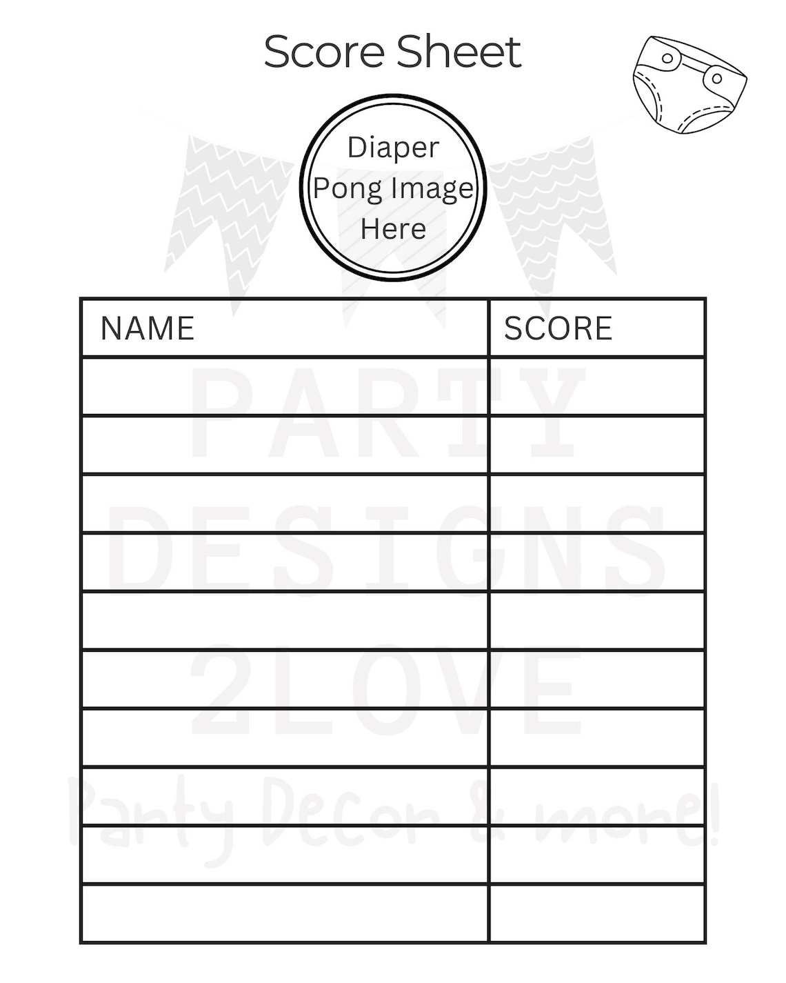 Personalized Diaper Pong Rule Sheet & Score Sheet, Diaper Pong Baby ...