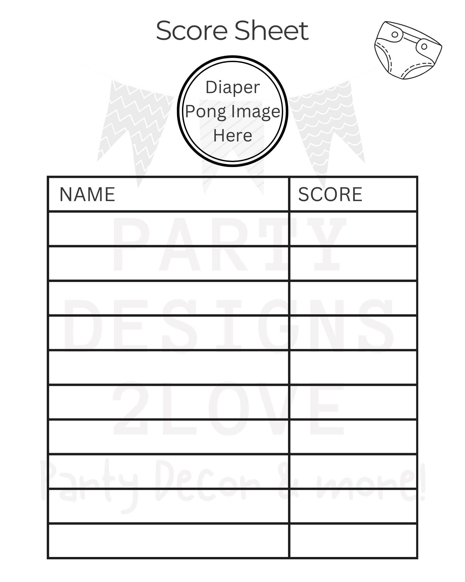 Personalized Diaper Pong Rule Sheet & Score Sheet, Diaper Pong Baby ...