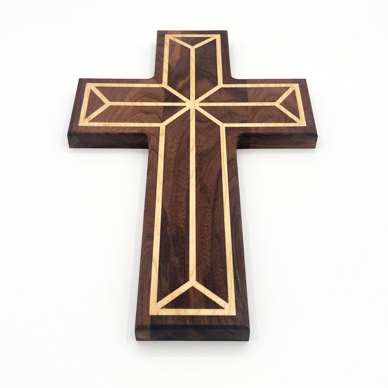 Geometric Cross in Black Walnut & Maple – Modern Faith Wall Art - Etsy