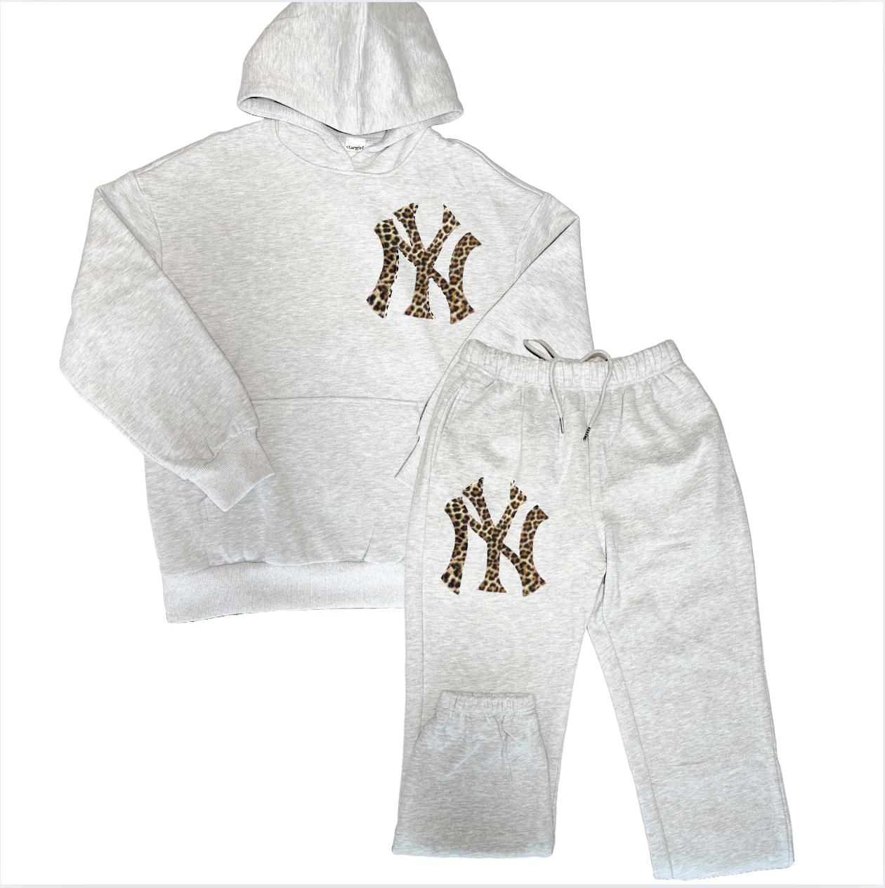 New York Leopard Print Patchwork Sweatshirt and Sweatpant Set ...
