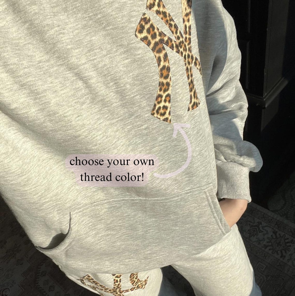 New York Leopard Print Patchwork Sweatshirt and Sweatpant Set ...