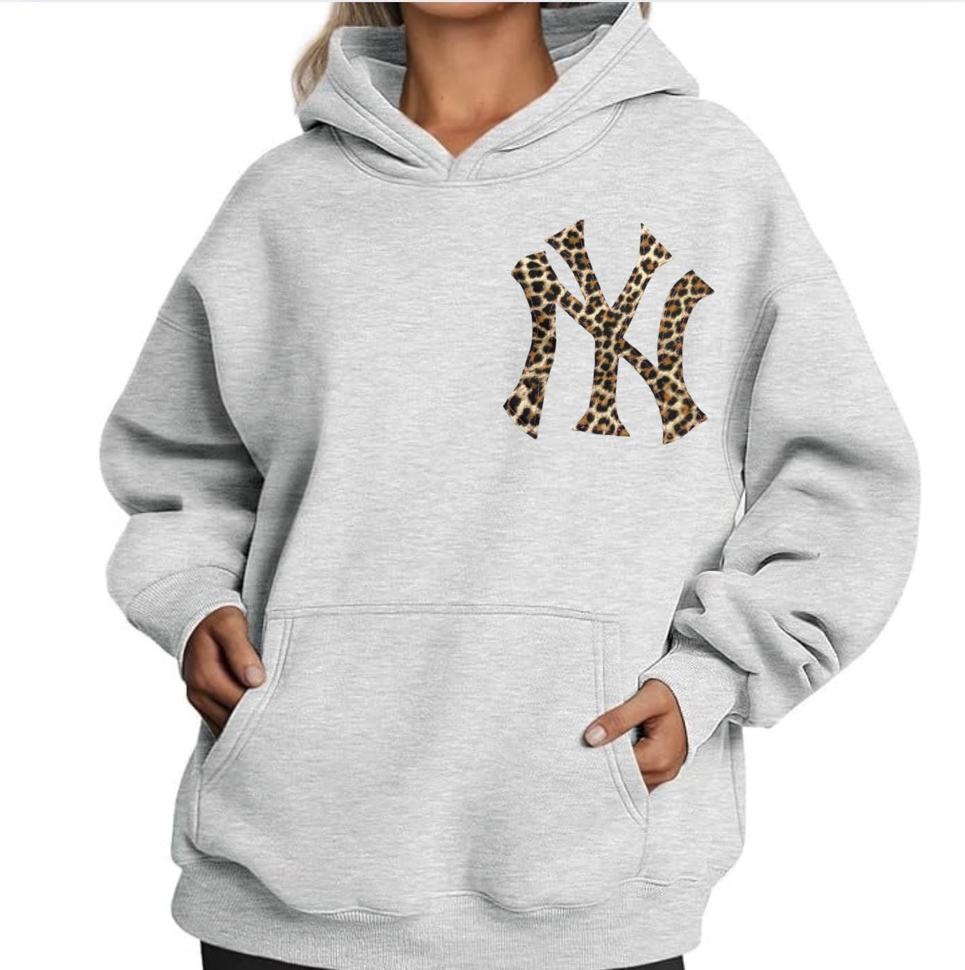New York Leopard Print Patchwork Sweatshirt and Sweatpant Set ...