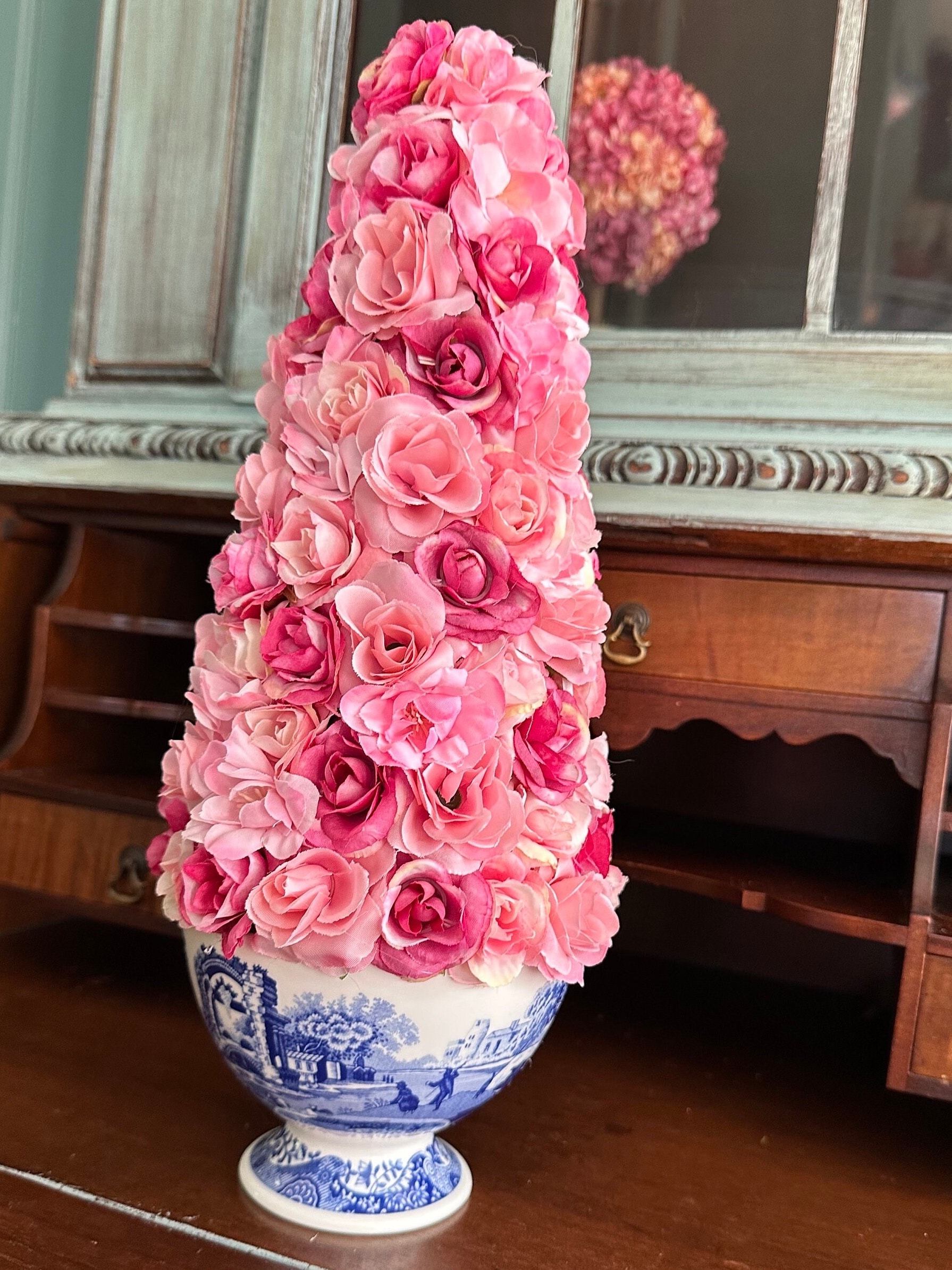 Mixed Pink Silk Rose Topiary in Spode Bowl - Etsy