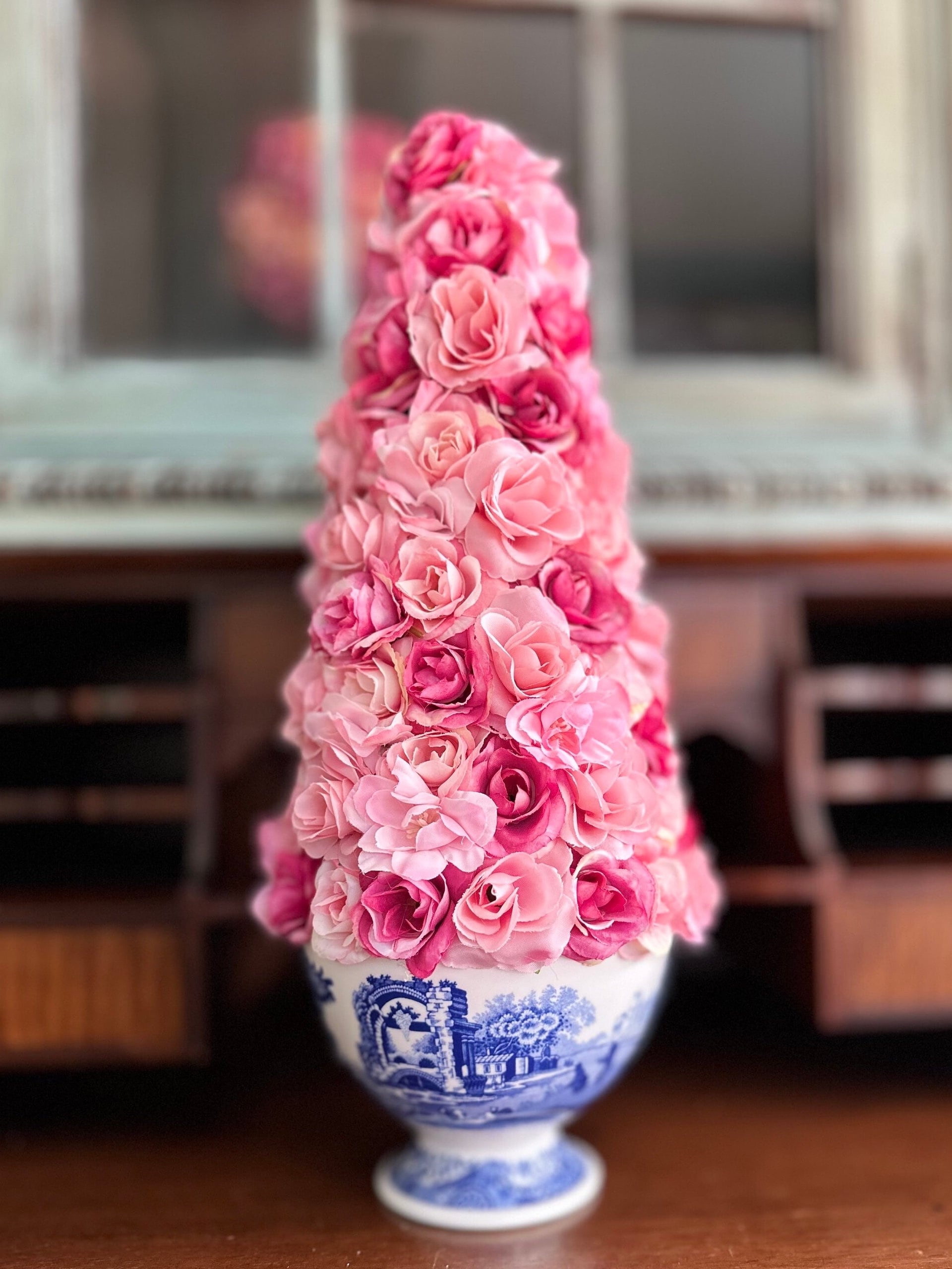Mixed Pink Silk Rose Topiary in Spode Bowl - Etsy