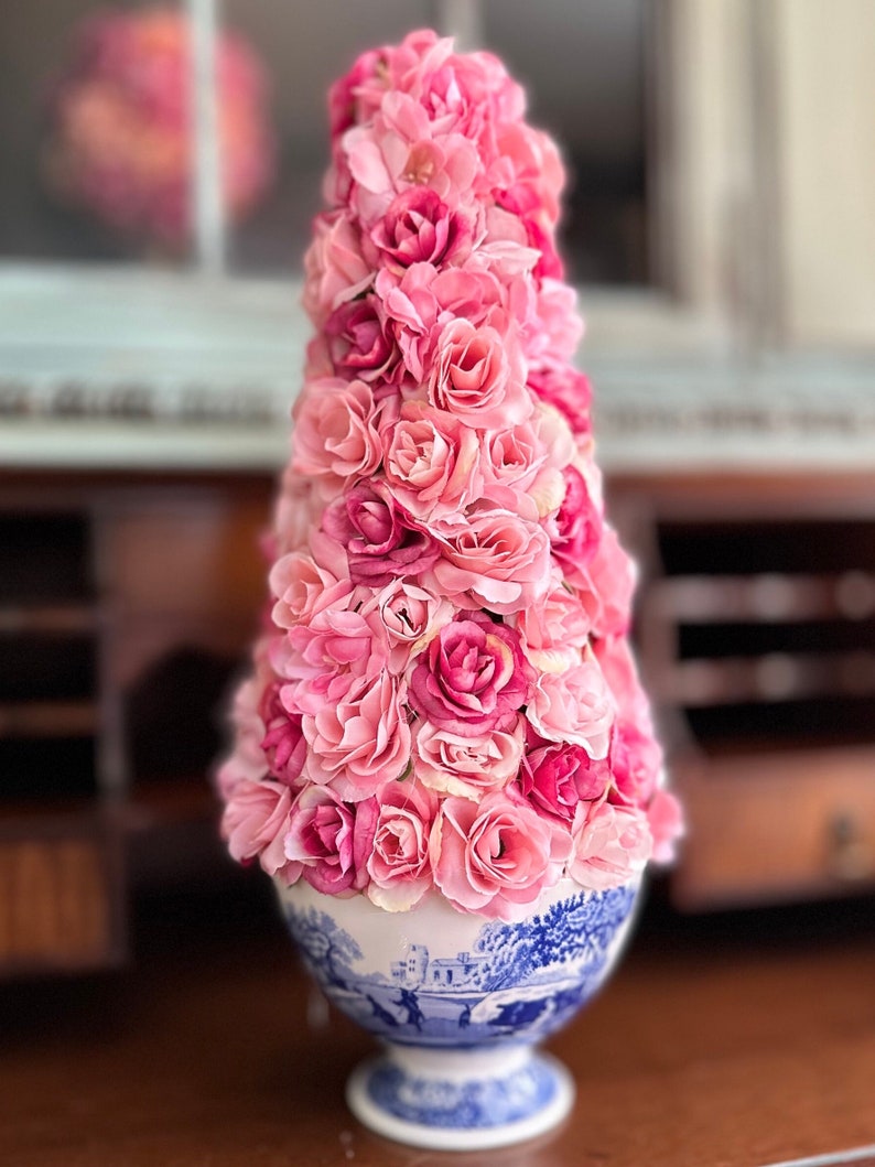 Mixed Pink Silk Rose Topiary in Spode Bowl - Etsy