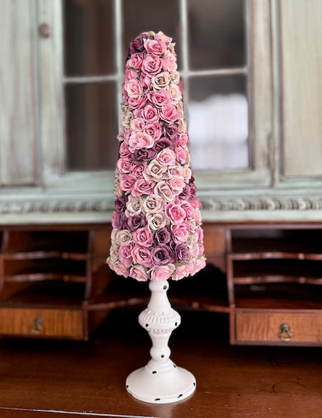Pink, Mauve & Purple Silk Rose Topiary on a Distressed Candlestick ...