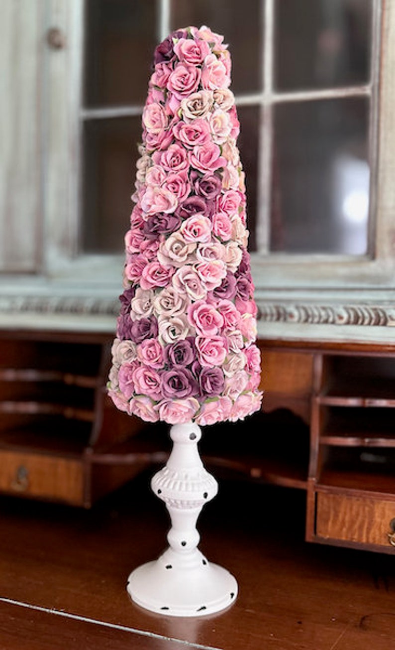 Pink, Mauve & Purple Silk Rose Topiary on a Distressed Candlestick ...