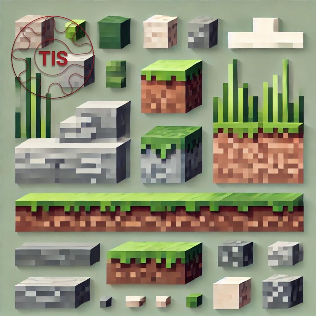 Pixel Art Building Blocks | 3D Pixelated Grass and Stone - Etsy UK