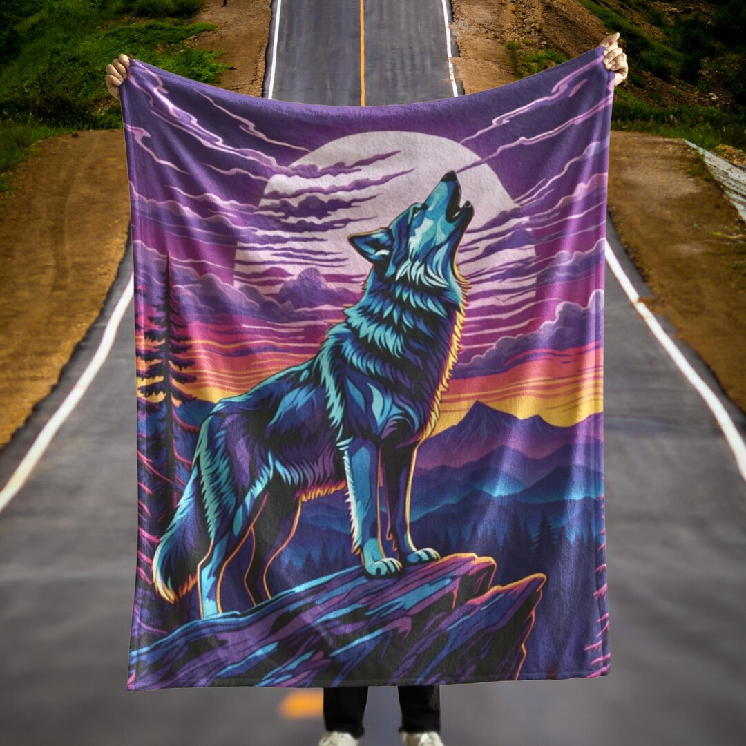 Plush Wolf Blanket: Retro Howling Wolf Design - Wildlife Lover Gift - Etsy
