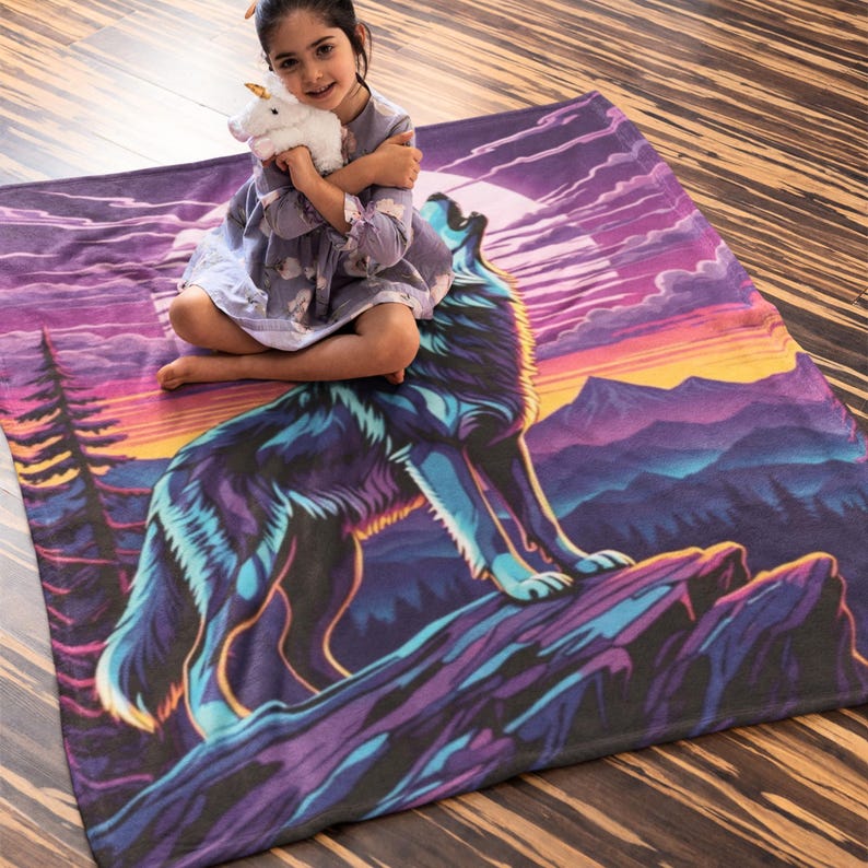 Plush Wolf Blanket: Retro Howling Wolf Design - Wildlife Lover Gift - Etsy