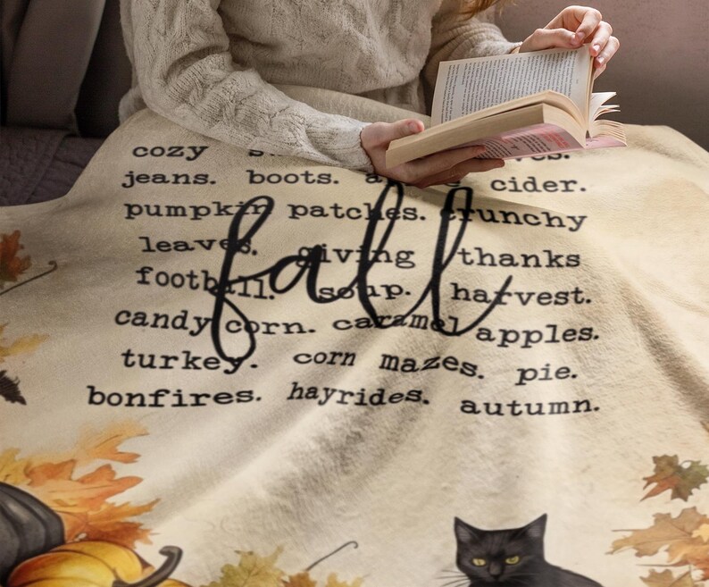 Cozy Black Cat Pumpkin Fall Blanket – Plush Autumn Leaves Throw - Etsy