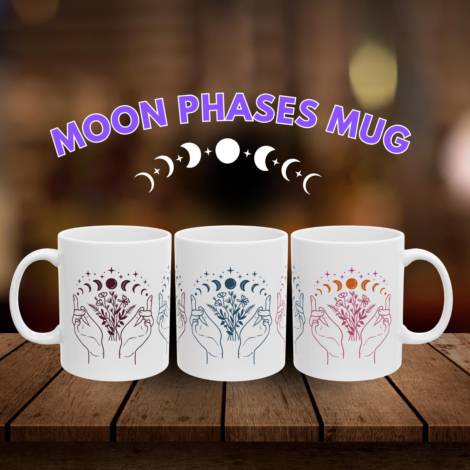 Moon Phases Mug – 11oz Ceramic Coffee Cup for Moon Lovers, Lunar Phase ...