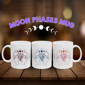 Moon Phases Mug – 11oz Ceramic Coffee Cup for Moon Lovers, Lunar Phase ...